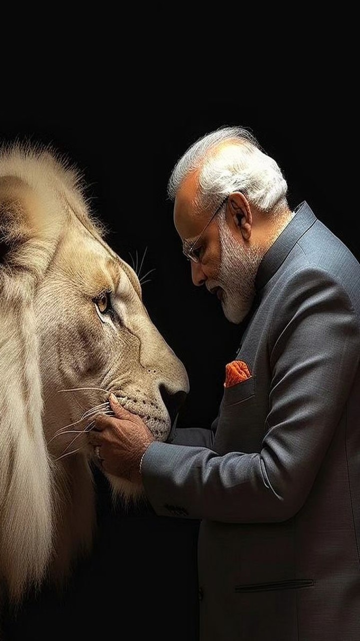 बब्बर शेर को पुचकारने लगे पीएम मोदी, बाघ को तो गोद में बिठा लिया