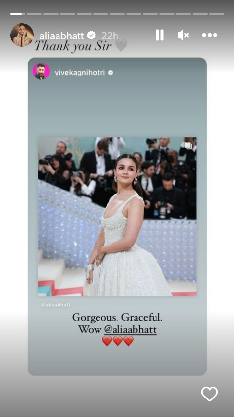 Alia Bhatt Reacts as Vivek Agnihotri Heaps Praise on Her Look at Met Gala 2023