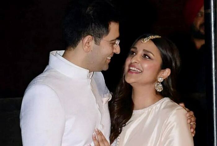 Parineeti Chopra Holds Raghav Chadha Arms, Blushes as Couple Meets Paps After Their Engagement ...