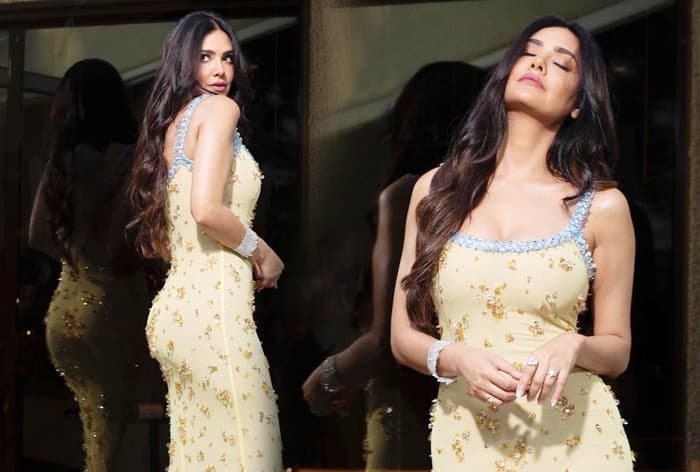 Esha Gupta Looks Bombshell in Yellow Bodycon Dress Embroidered With Crystals - See HOT Pics