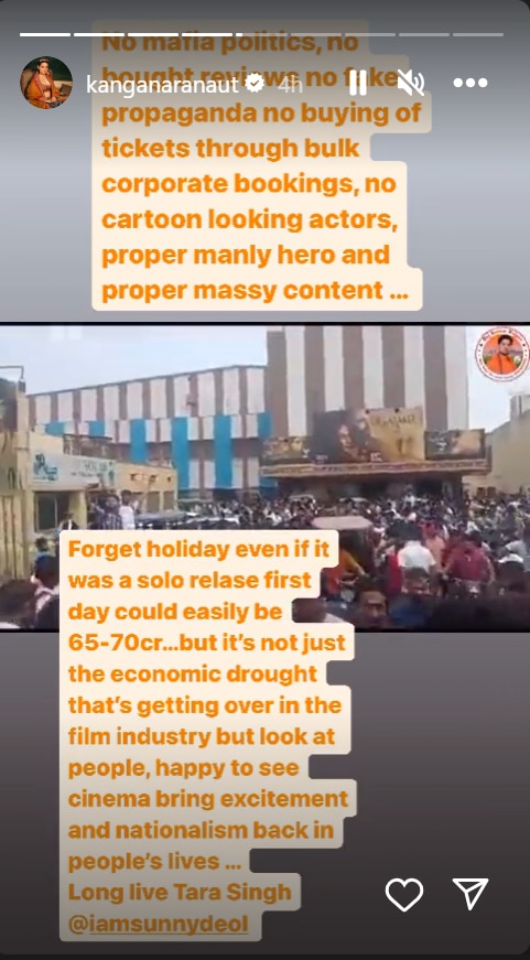 Kangana Ranaut Reacts to Gadar 2 Box Office Collection Heaps Praise on Manly Hero Sunny Deol ...