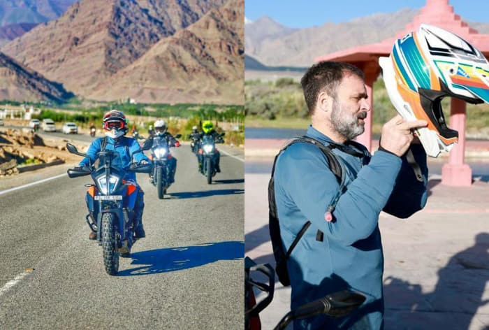 Pics: Rahul Gandhi Rides His KTM Bike To Pangong Lake, Remembers His Late Fathers Words