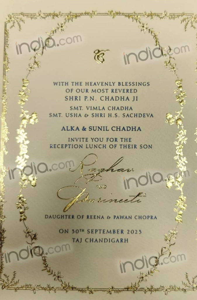 Raghav Chadha-Parineeti Chopra Wedding Reception Invite- Check Luxurious Venue, Date, Time EXCLUSIVE