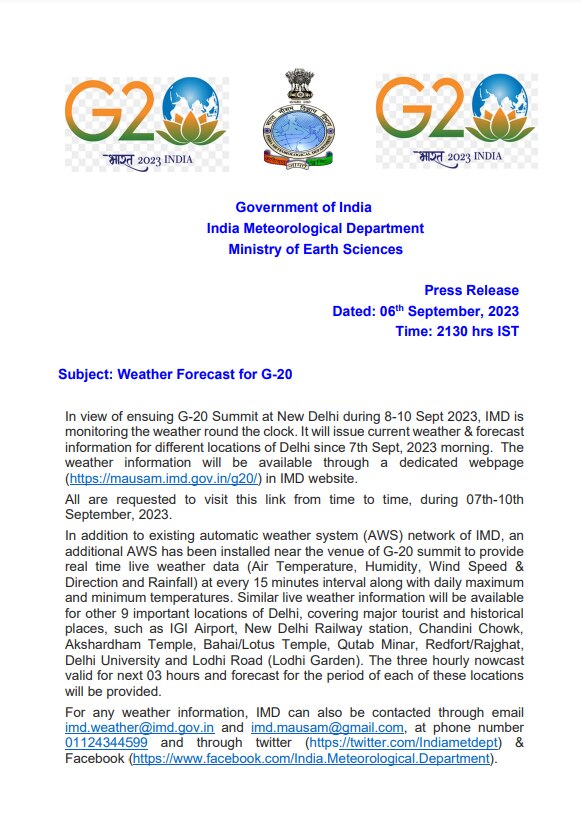 Weather Department on Alert For G20 Summit: IMD Monitoring Delhi