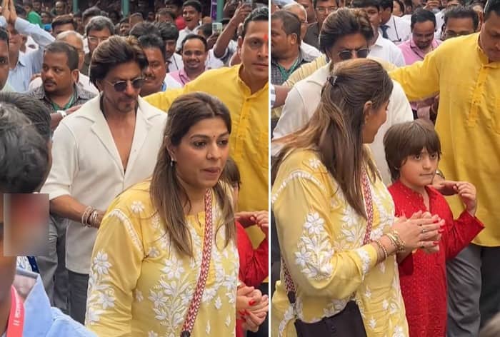 Shah Rukh Khan AbRam Seek Divine Blessings at Lalbaug Cha Raja Watch Video