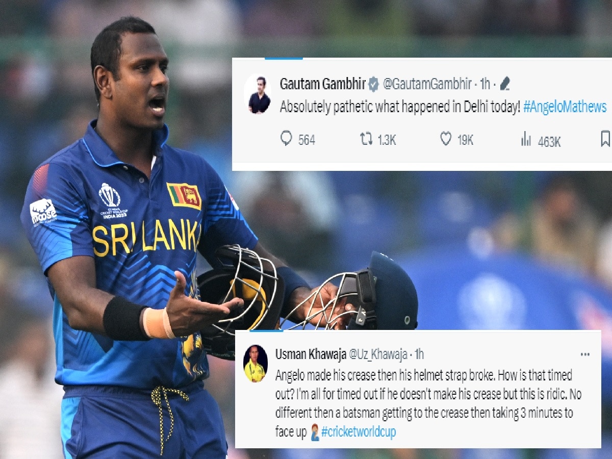 एंजलो मैथ्यूज के आउट पर विवाद, गौतम गंभीर भड़के, उस्मान ख्वाजा ने भी ...