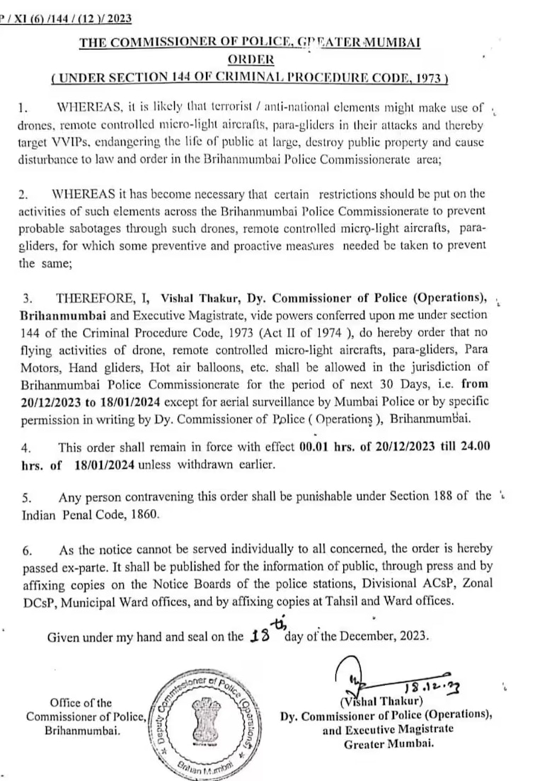 Section 144 Imposed In Mumbai Till Jan 18, Assembly of Large Gatherings ...