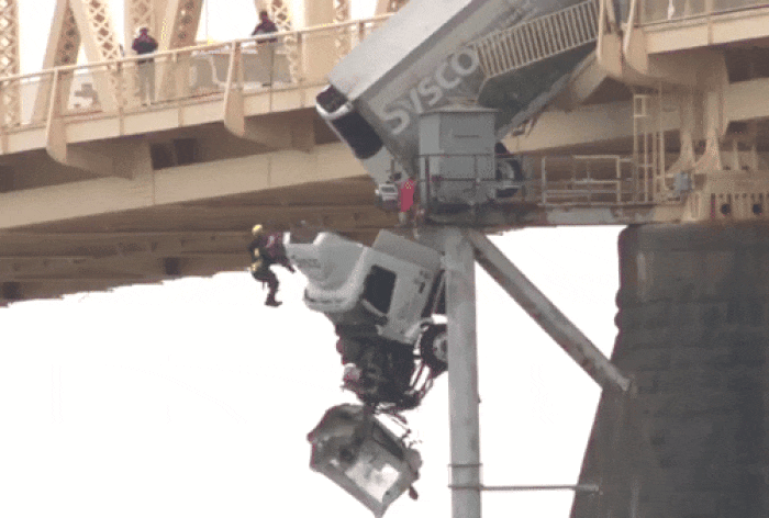 Dramatic Video: Woman Pulled From Truck Hanging Off Bridge In US After ...