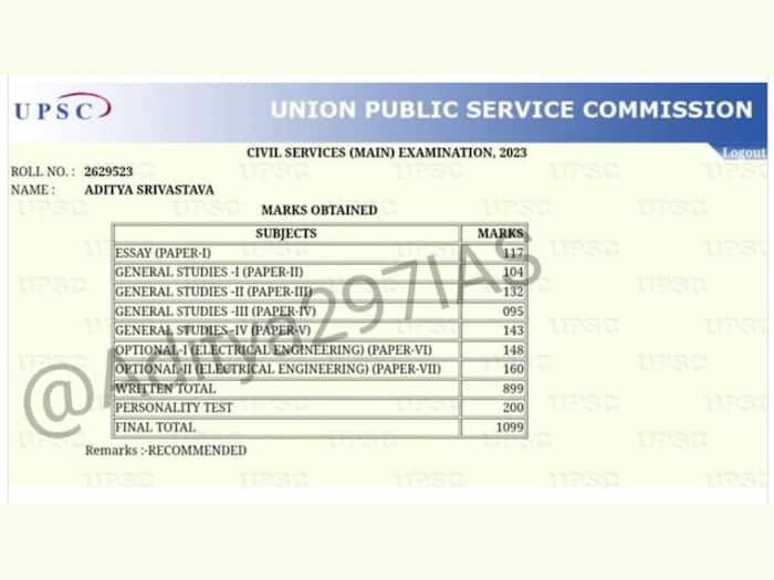 Civil Services Topper Aditya Srivastava Shares UPSC 2024 Marksheet, Take A Look