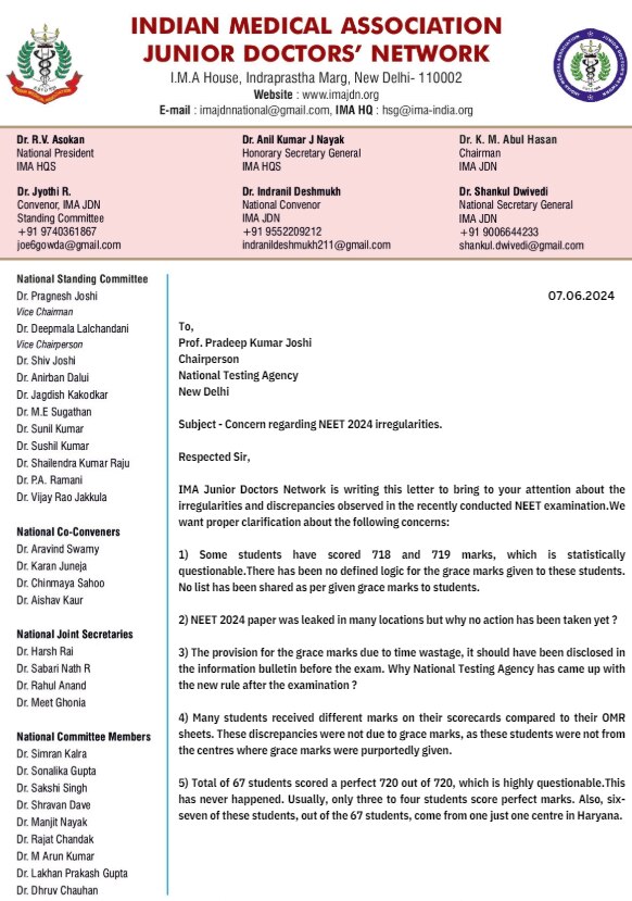 Want A CBI Inquiry IMA Junior Doctors Network Request NTA to Re-Conduct ...