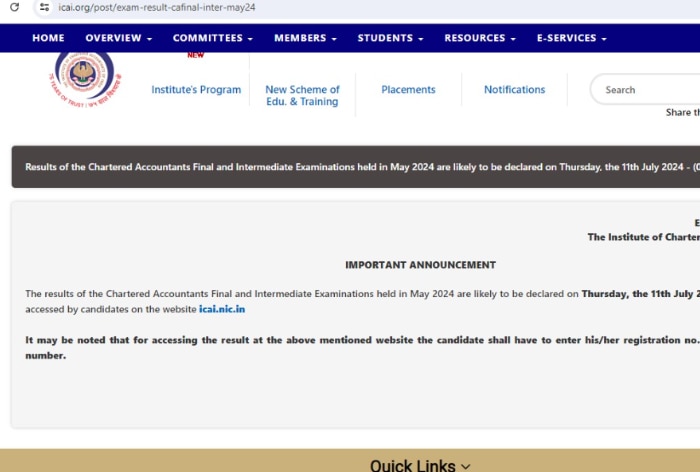 ICAI CA May Result 2024 LIVE: CA Final, Inter Result Expected by Next Week
