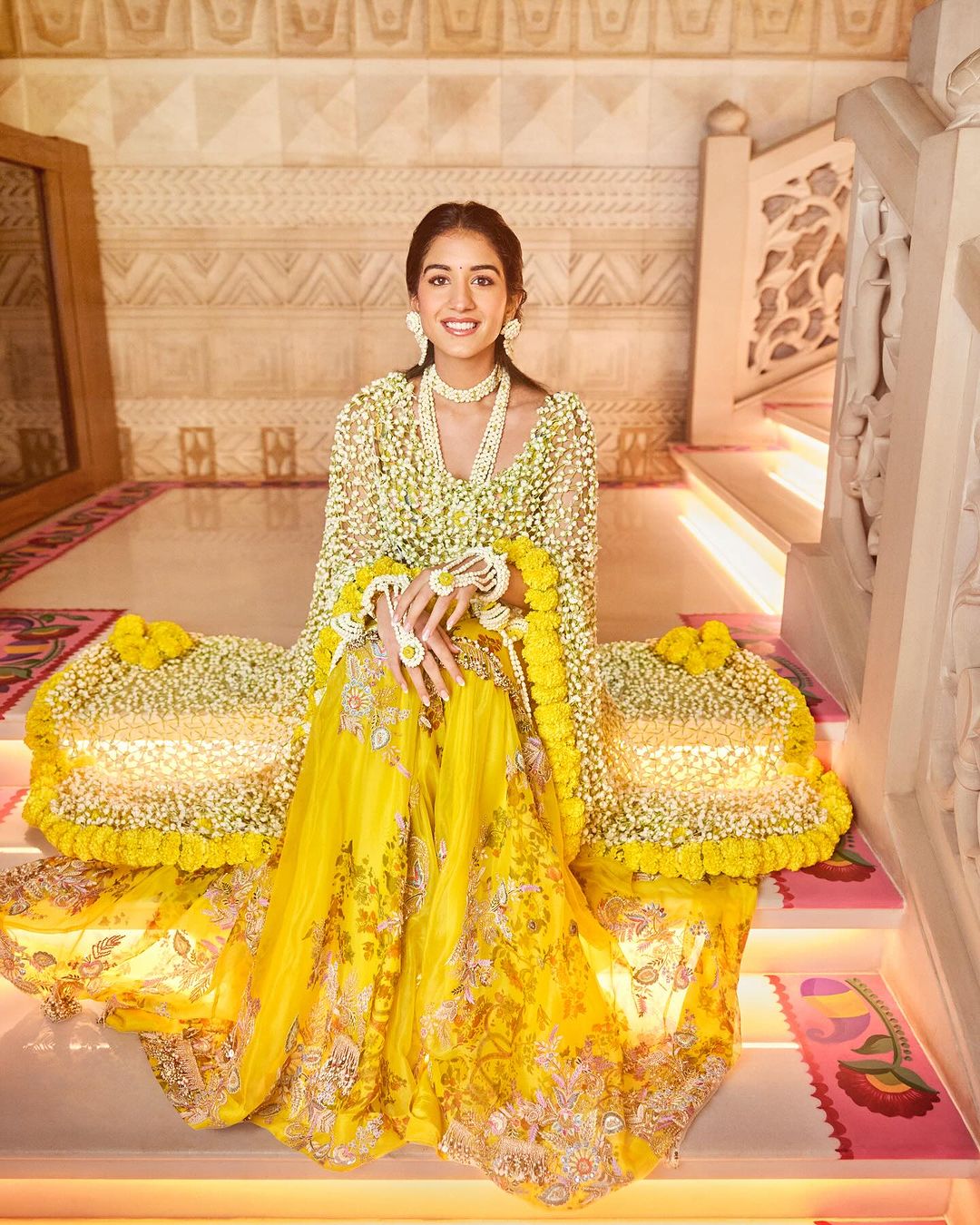 Radhika Merchant's Haldi Lehenga Blooms in Fresh Mogra and Marigold ...