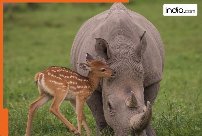 Baby deer's clash with fully grown rhinoceros; netizens root for both ...