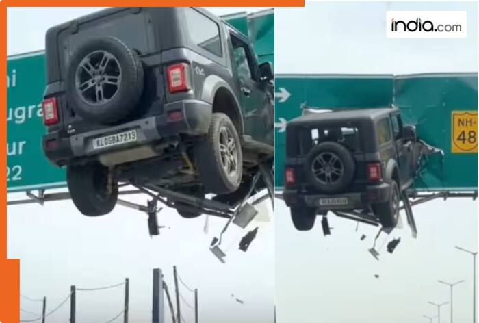 'Thar SUV crashes into overhead signboard on Delhi-Gurugram Expressway ...