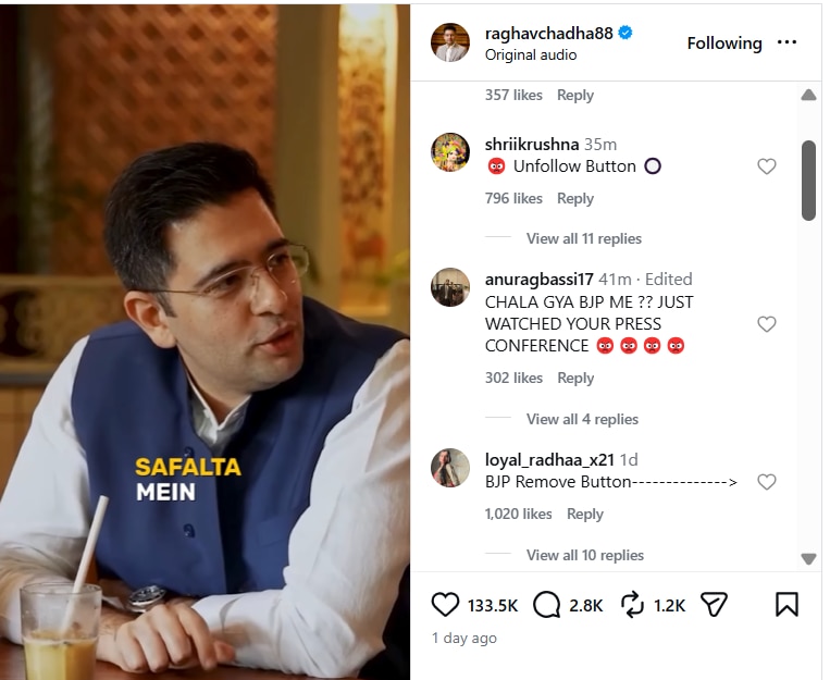 Raghav Chadha faces massive backlash after joining BJP, internet abuzz ...