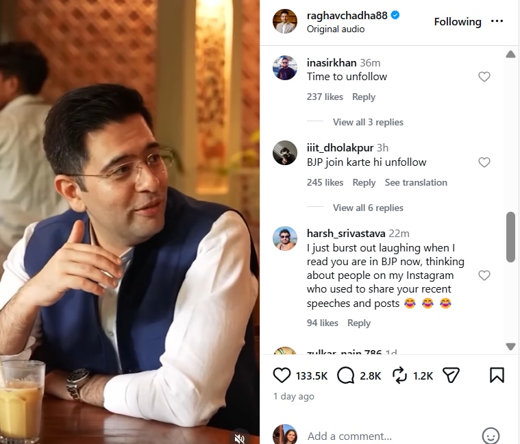 Raghav Chadha faces massive backlash after joining BJP, internet abuzz ...