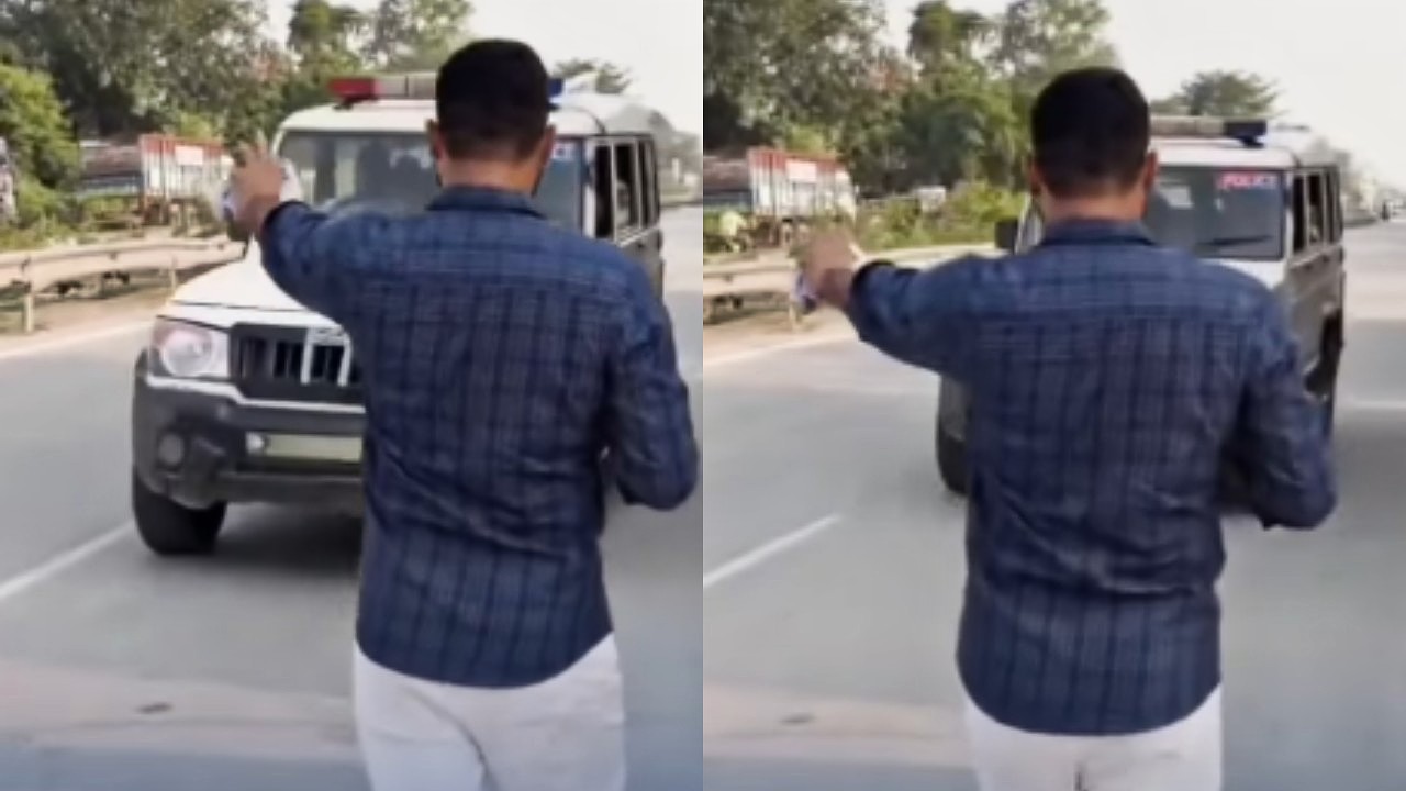 Viral Video Today: बिना नंबर प्लेट के निकली पुलिस की गाड़ी, फिर शख्स ने ...