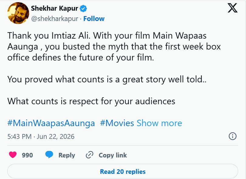 After Main Vaapas Aaunga breaks box office myths, Shekhar Kapur lauds ...